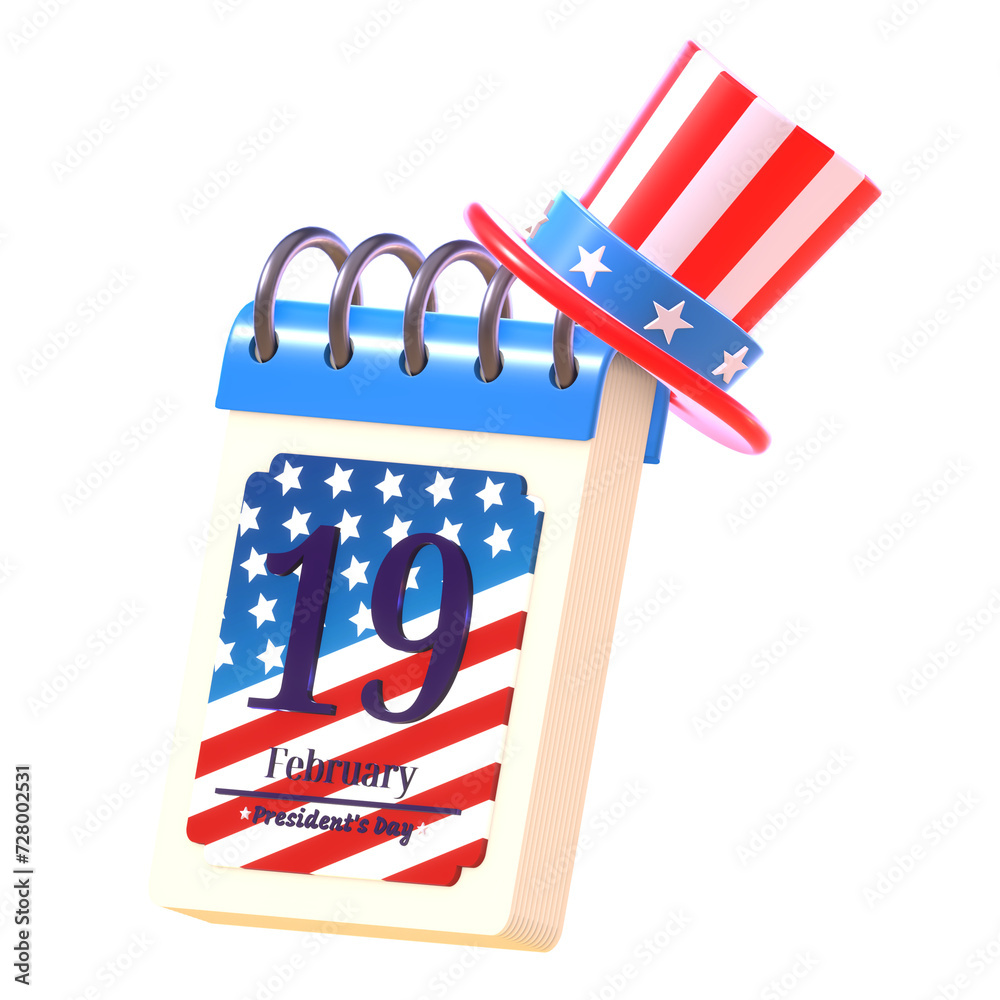 Render 3D icon of a calendar celebrating Presidents' Day in America ...