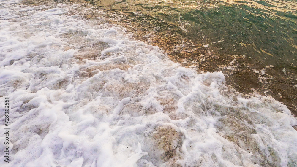 Seaside background. Ocean shoreline. Marine scenery. Water waves with ...