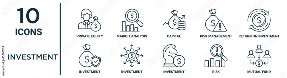 investment outline icon set such as thin line private equity, capital ...