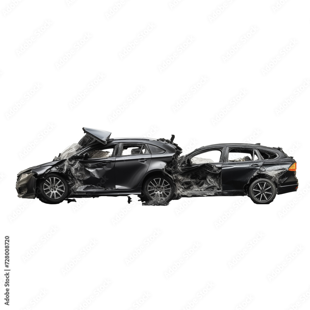 Roadside Collision: Damaged Cars After Accident isolated on transparent ...