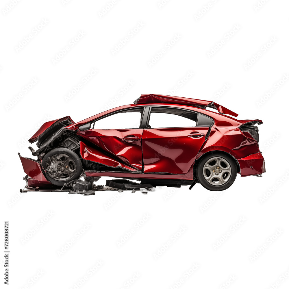 Roadside Collision: Damaged red Car After Accident isolated on ...
