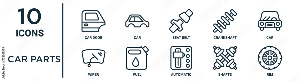 car parts outline icon set such as thin line car door, seat belt, car ... car parts outline icon set such as thin line car door, seat belt, car ...