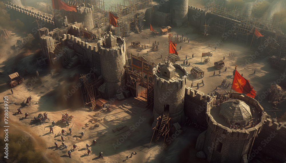 Epic Clash of Medieval Battlegrounds, Where A Fort Is Under Siege Stock ...