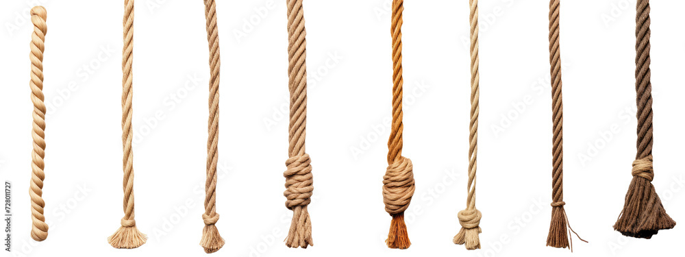 Collection of various ropes string isolated on white or transparent ...