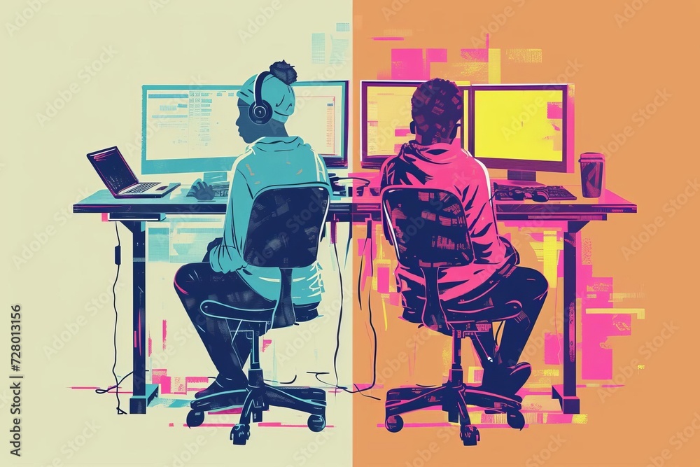 Illustration of the digital divide Contrasting advanced technology ...