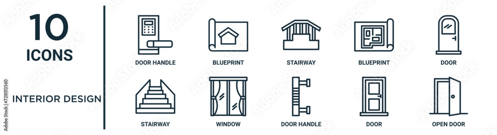 interior design outline icon set such as thin line door handle ...