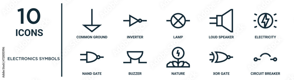 electronics symbols outline icon set such as thin line common ground ...