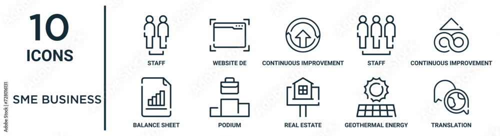 sme business outline icon set such as thin line staff, continuous ...