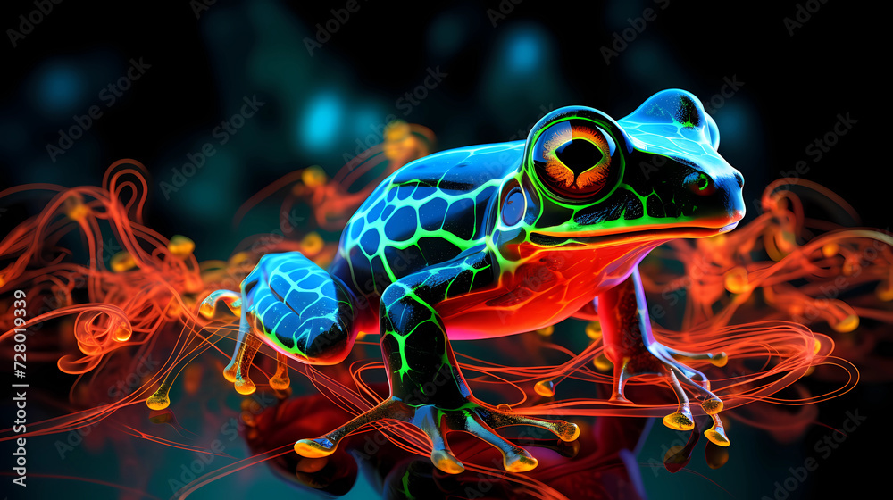 Frog Animal Plexus Neon Black Background Digital Desktop Wallpaper HD ...