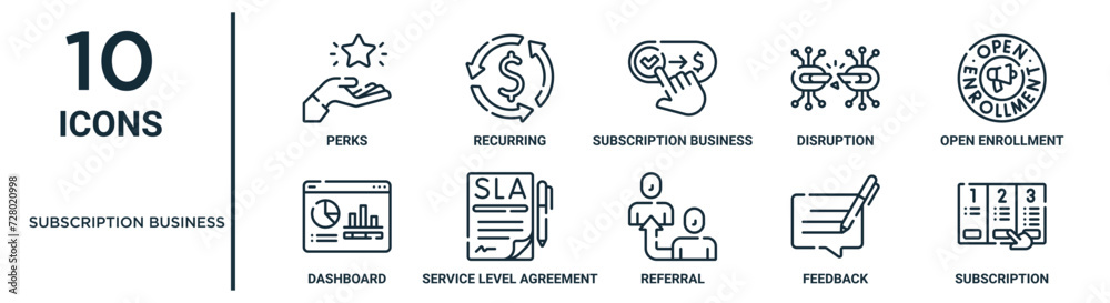 subscription business outline icon set such as thin line perks ...