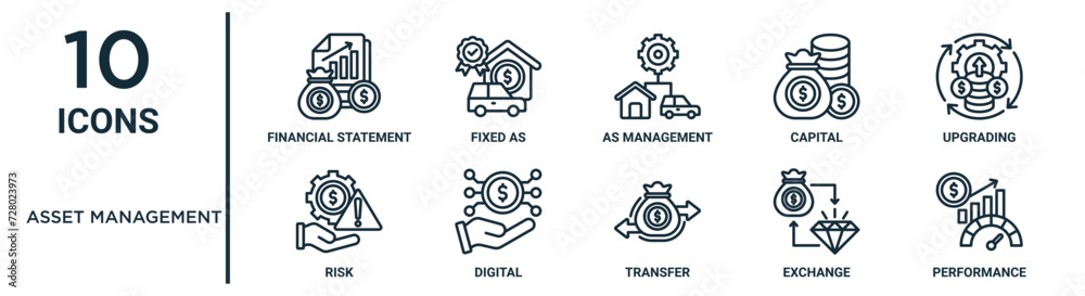 asset management outline icon set such as thin line financial statement ...