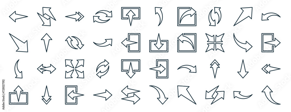 set of 40 outline web arrows icons such as diagonal arrows, diagonal arrow, curved arrow, up ...