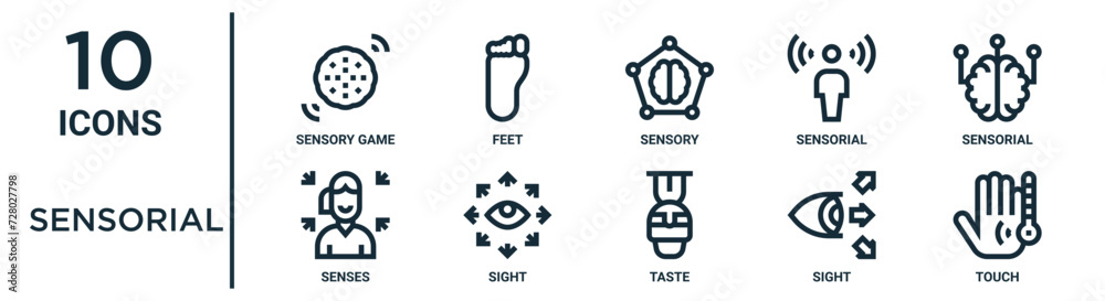 Vetor de sensorial outline icon set such as thin line sensory game ...