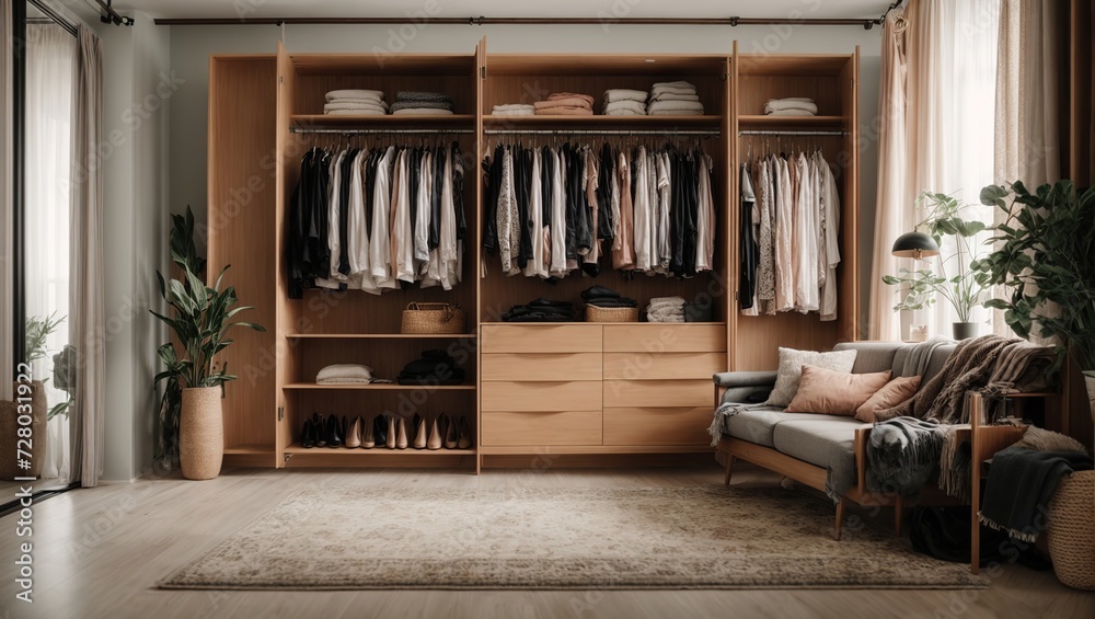 There are shelves, rods, and drawers in this contemporary, minimalist ...