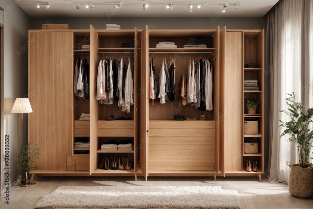 There are shelves, rods, and drawers in this contemporary, minimalist ...