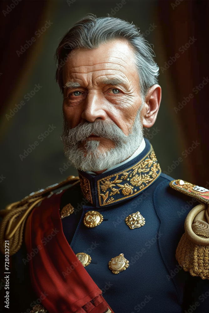 Elderly former general of the French army dressed in his leaders ...