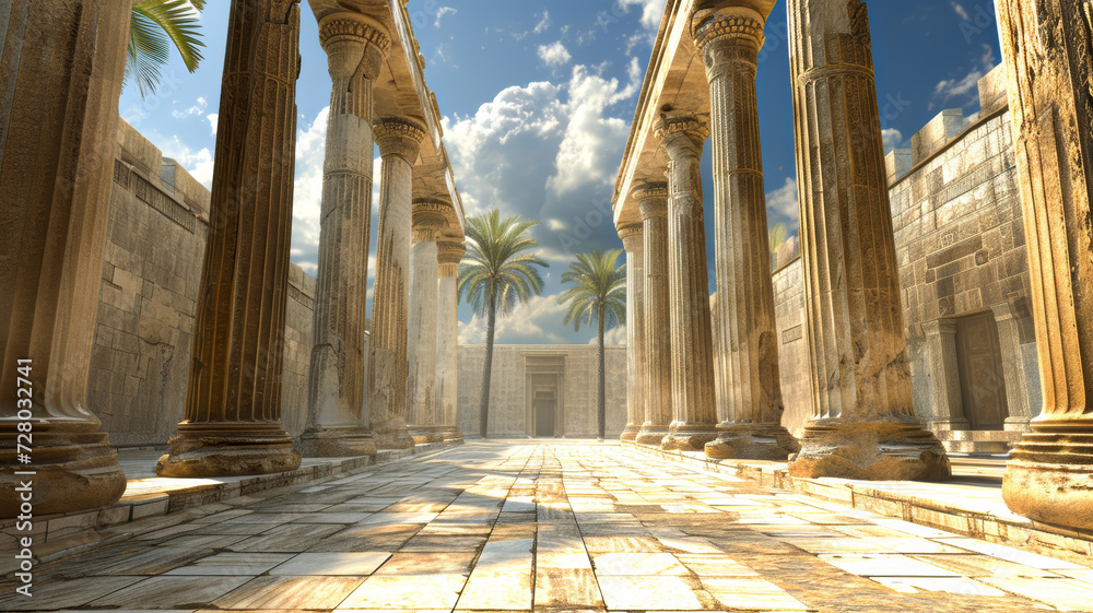 Interior of a royal palace castle of Roman empire in ancient times ...