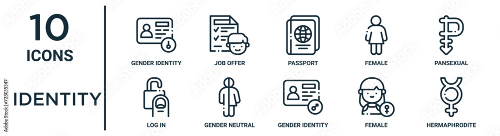 identity outline icon set such as thin line gender identity, passport ...