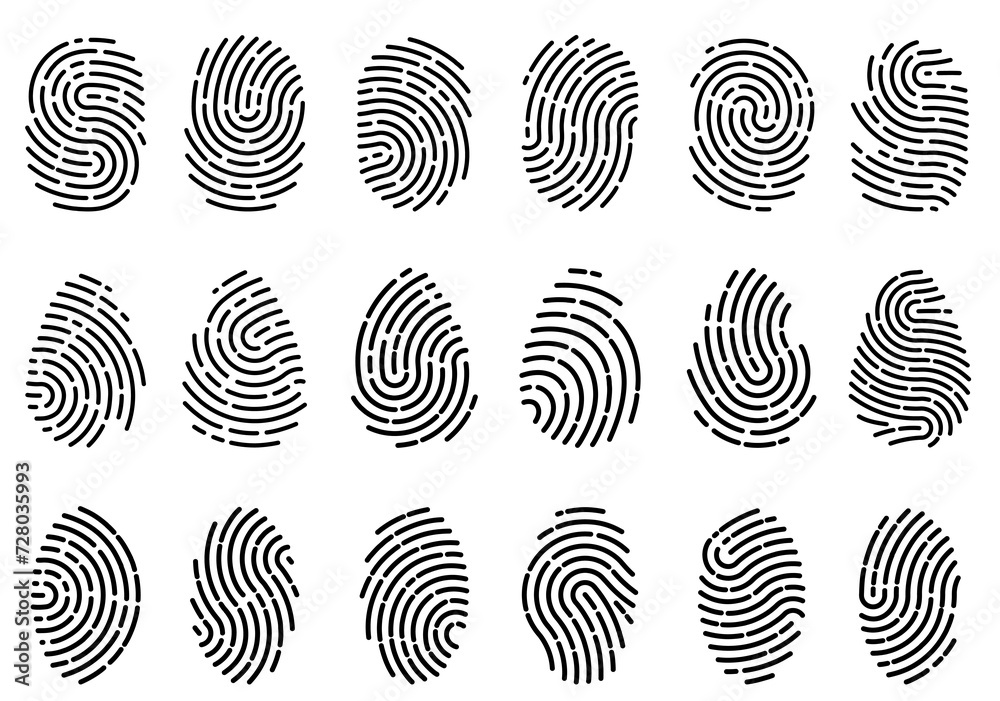 Finger prints. Different scanning fingerprints. Human ID pictograms ...