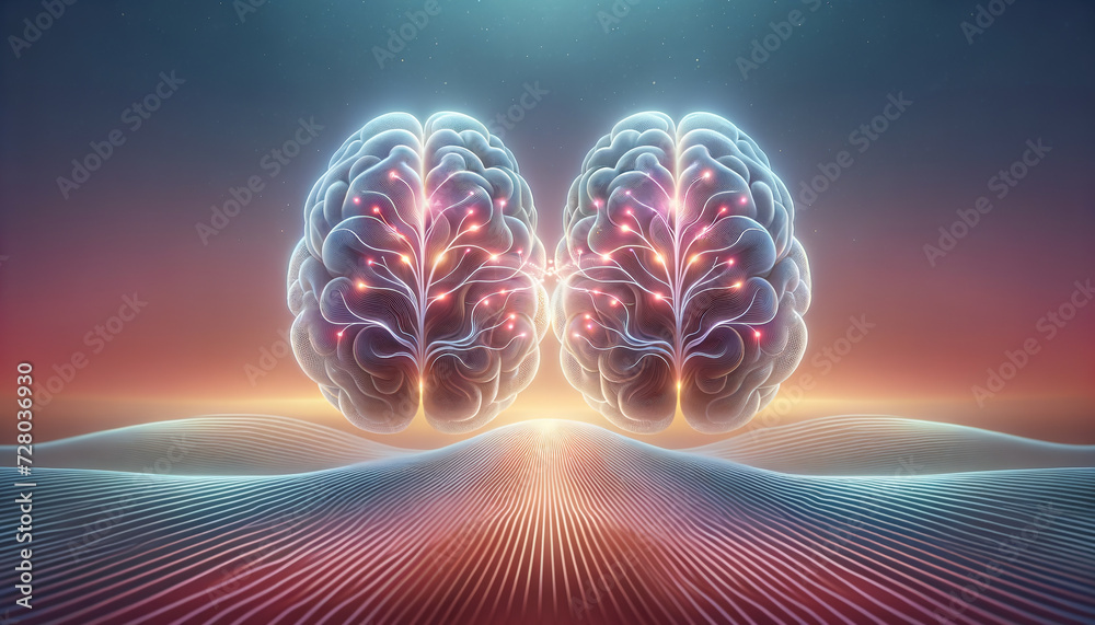 Symmetrical brain synchronization with glowing neural pathways on ...