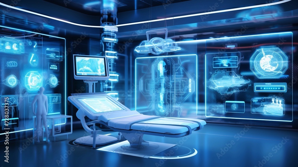 sci-fi futuristic Hospital radiology room with 3d rendering mri scanner ...