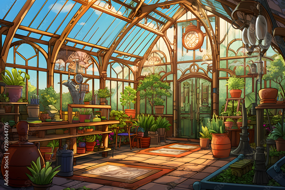 Cartoon greenhouse illustrated greenhousse, cartoon, growing plants in ...