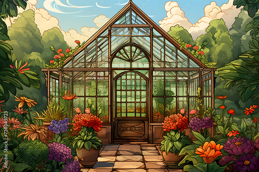 Cartoon greenhouse illustrated greenhousse, cartoon, growing plants in ...