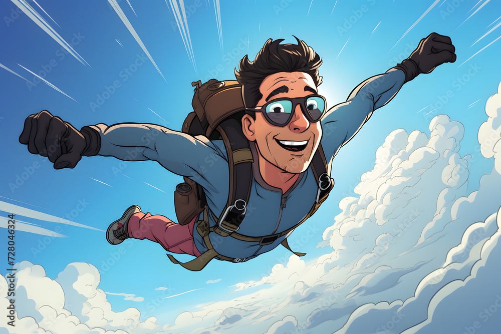 Cartoon Character skydiving, skydiving cartoon, character, cartoon dude ...