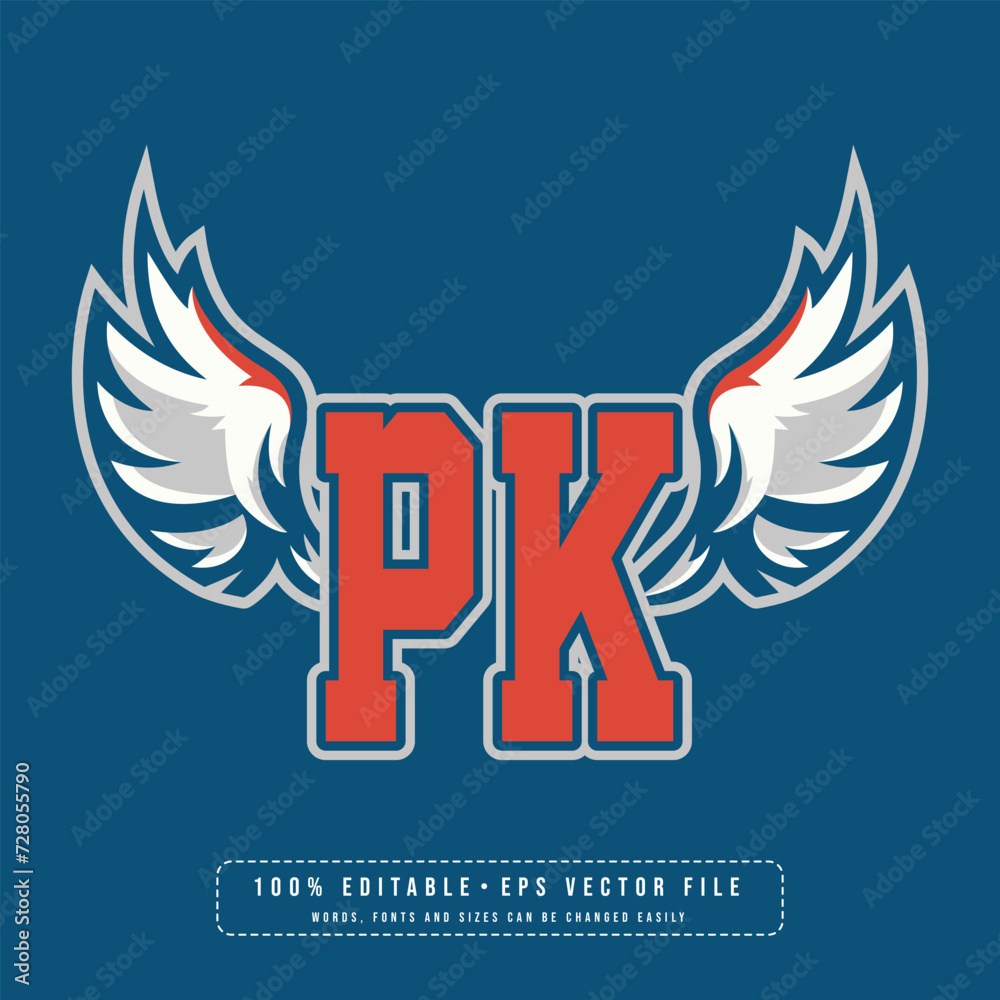 PK wings logo vector with editable text effect. Editable letter PK ...