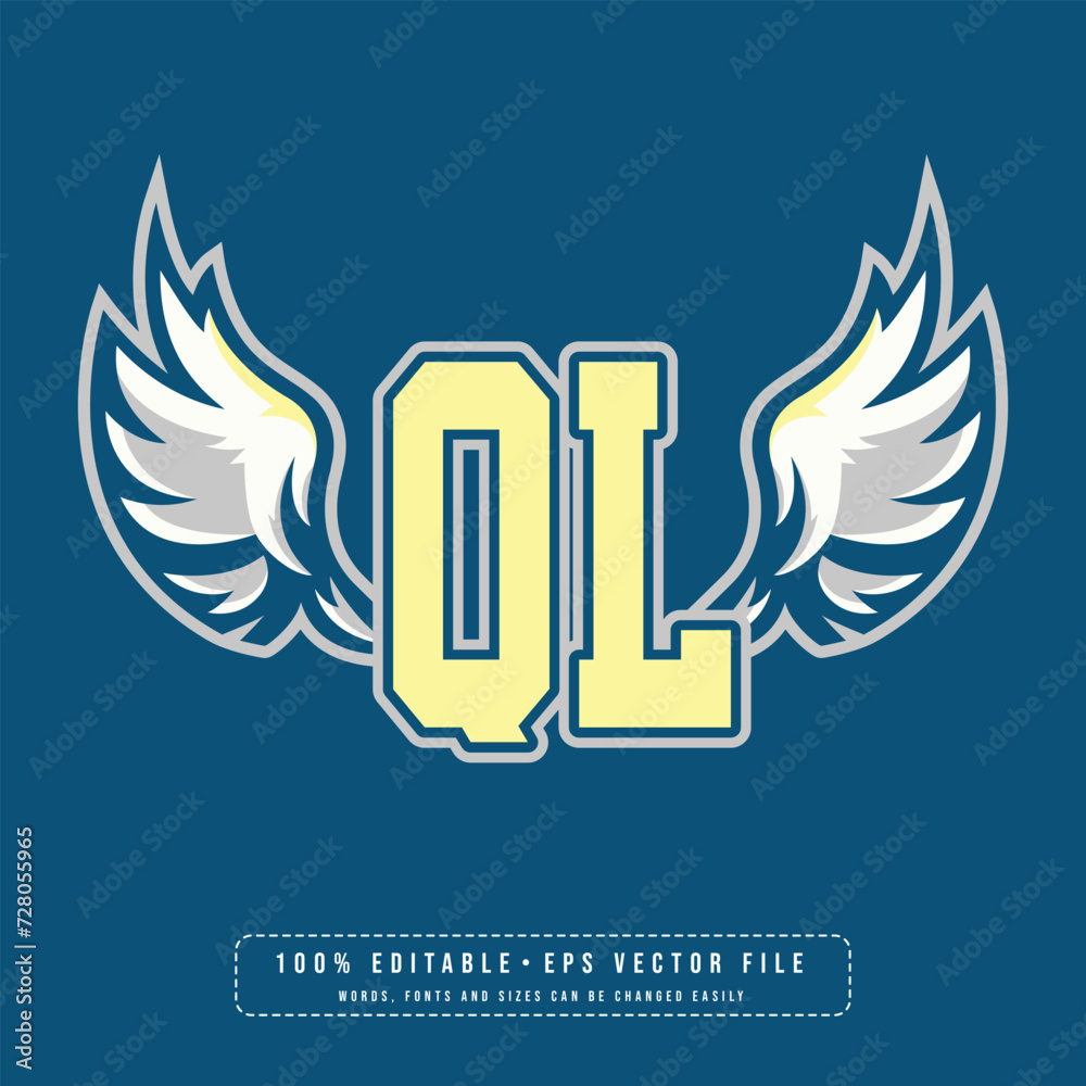 QL wings logo vector with editable text effect. Editable letter QL ...