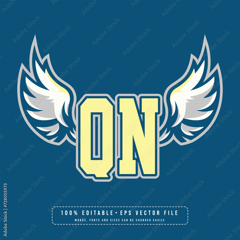 QN wings logo vector with editable text effect. Editable letter QN ...