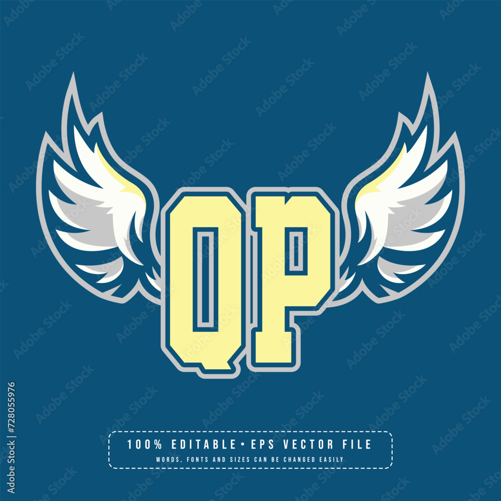 QP wings logo vector with editable text effect. Editable letter QP ...