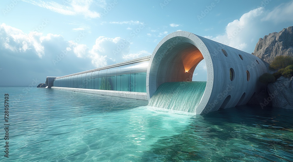 Tidal energy barrage 3D structure spanning a coastal estuary ... Tidal energy barrage 3D structure spanning a coastal estuary ...