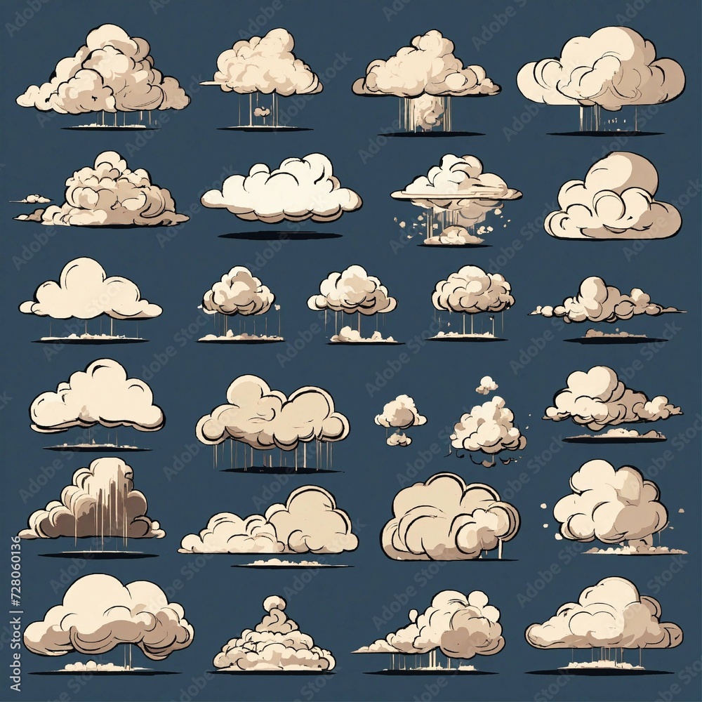 clouds collection .raining and thunder clouds .2d game assets low poly ...