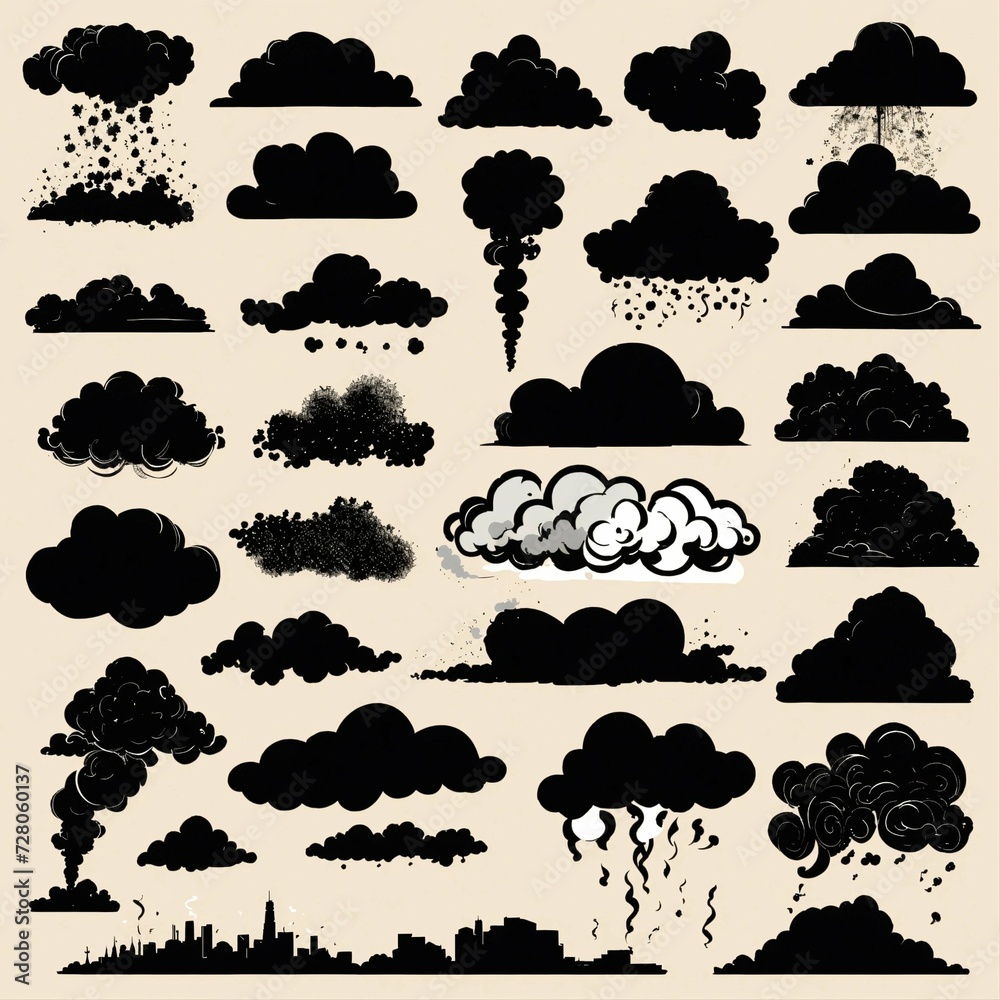 clouds collection .raining and thunder clouds .2d game assets low poly ...