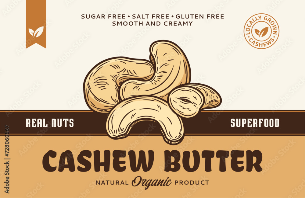 Vector cashew butter label or packaging design template. Vector cashew ...