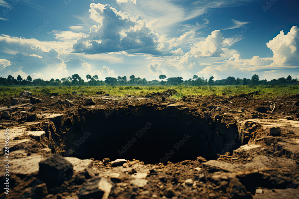 Mysterious and captivating photograph capturing a deep hole in a vast ...