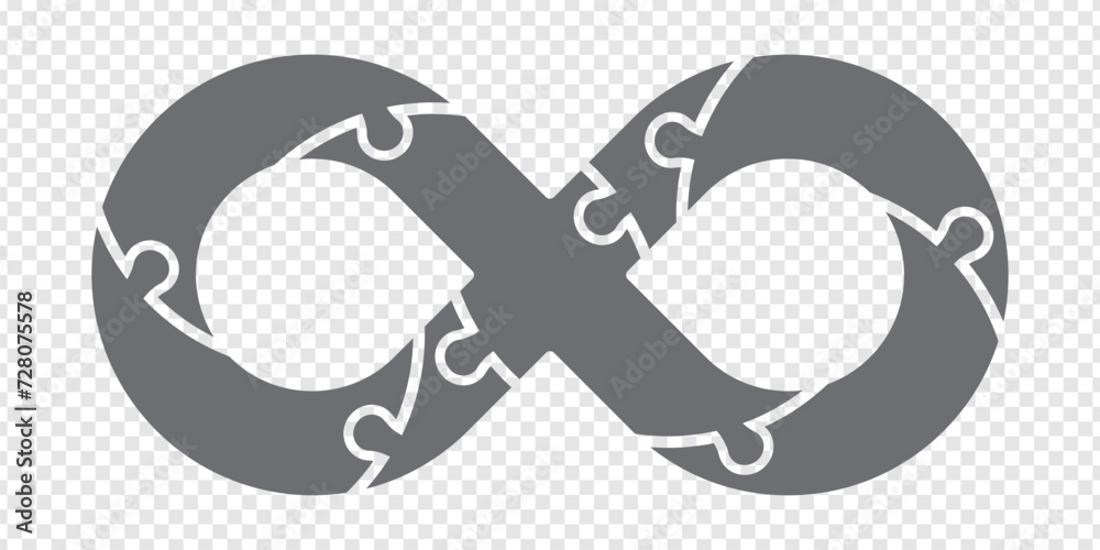 Simple icon Infinity puzzle in gray. Infinity puzzle of seven pieces on ...