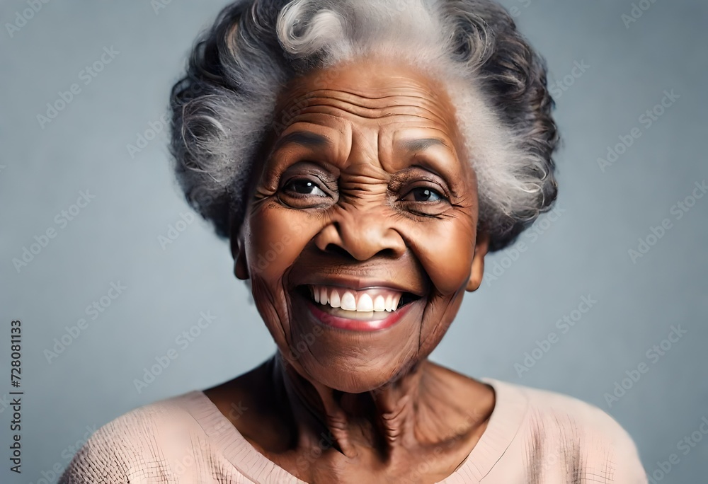 a close up of a pretty black african american senior citizen woman with ...