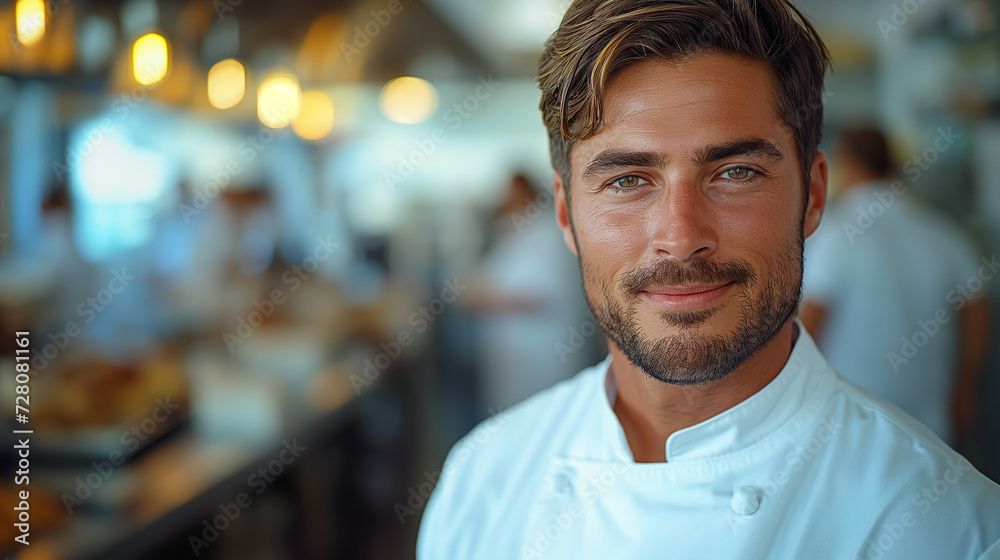 full body prenup shot, a very happy Enthusiastic housekeeper wear staff ...