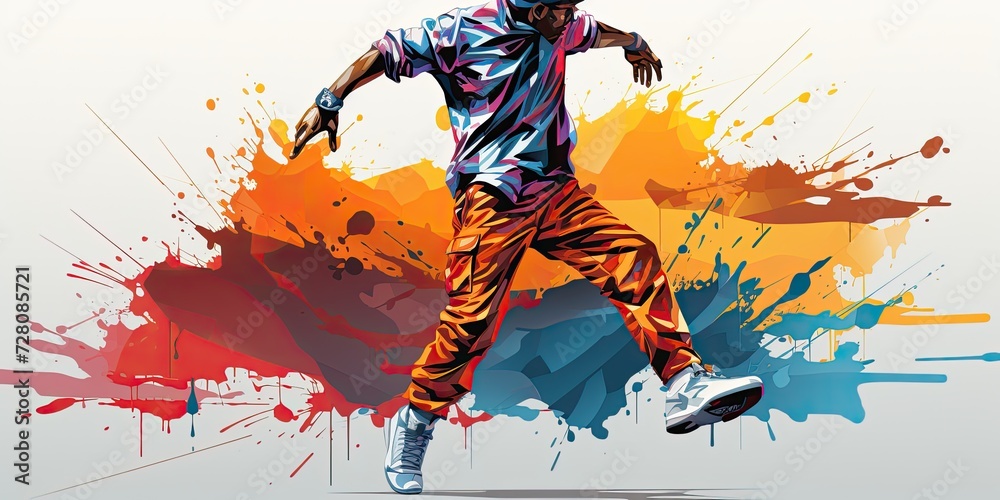 Colorful illustration of a dancer in splashes of paint pop art. Dancing ...