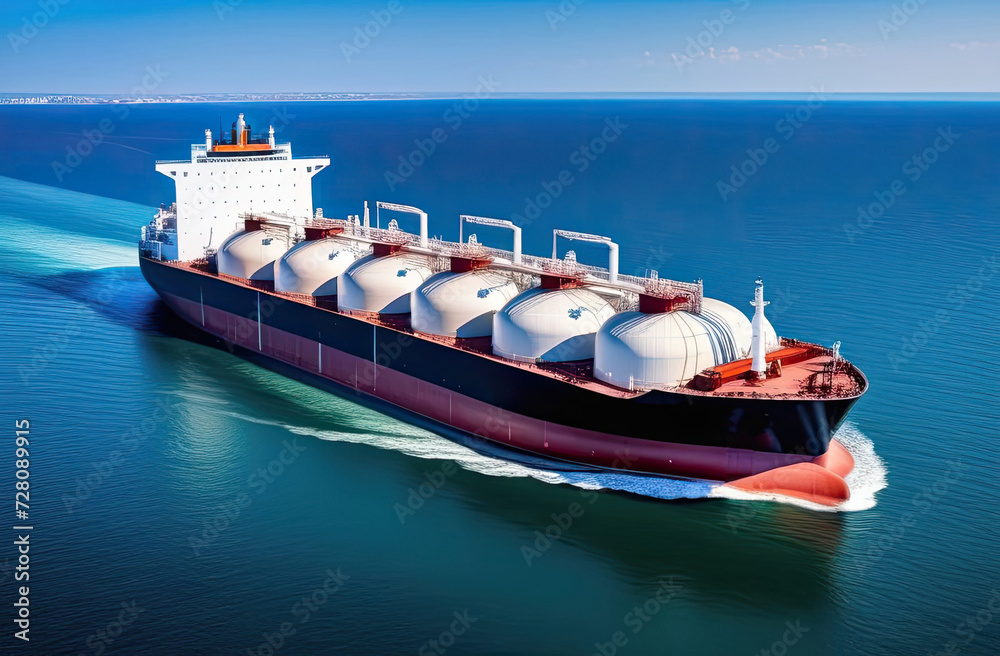 Transportation of liquefied gas by sea. A gas tanker transports ...