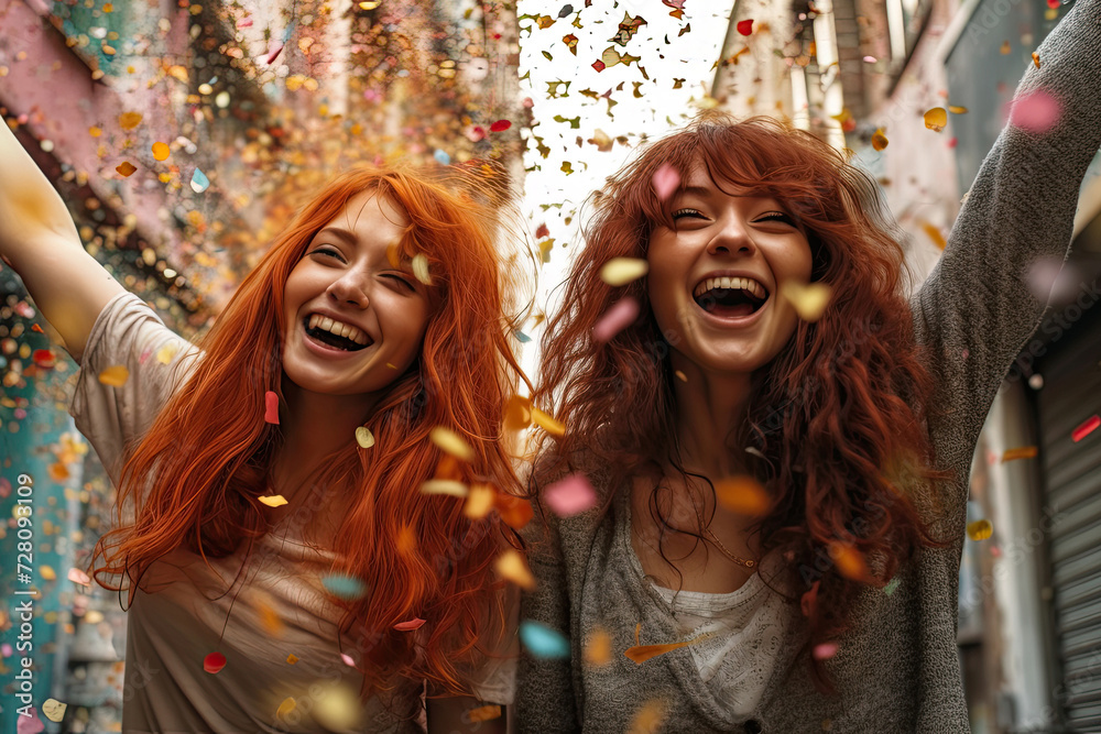 Lovely image of two beautiful young women celebrating Pride festival ...