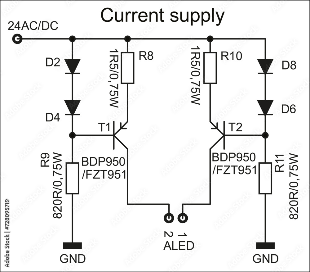 Technical Schematic Diagram Of Current Supply Electronic Device Vector Drawing Electrical