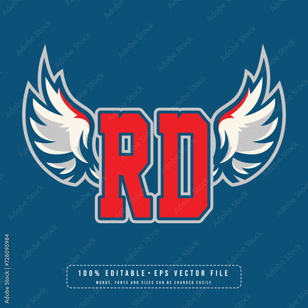 RD wings logo vector with editable text effect. Editable letter RD ...