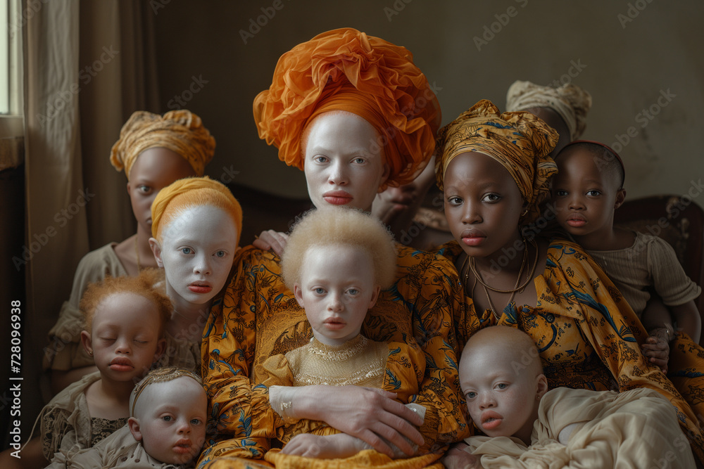 Beauty of a family bond within albino community. Portrait of a royal ...