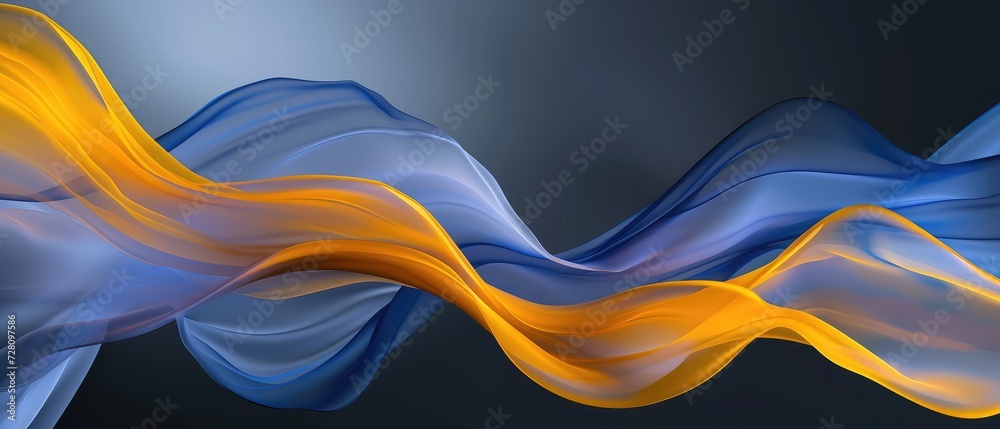Blue and yellow waves in progression on a dark gray background ...