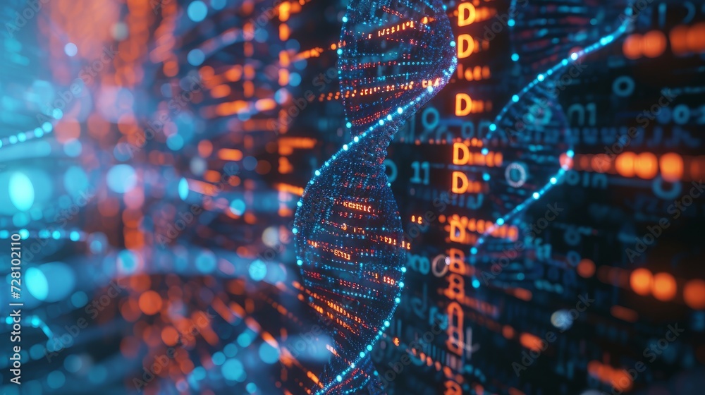 Biotechnology bioinformatics concept of DNA and protein letter ...
