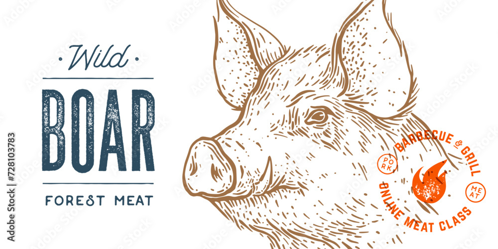 Pork, pig, hog, head, meat tag label. Template Meat Tag Label. Vintage ...