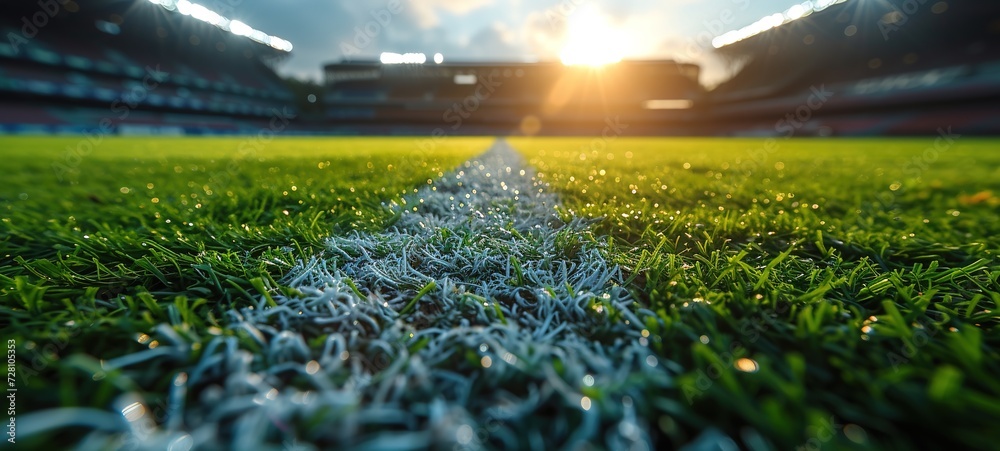 After game. Closeup soccer ball on grass of football field at crowded ...